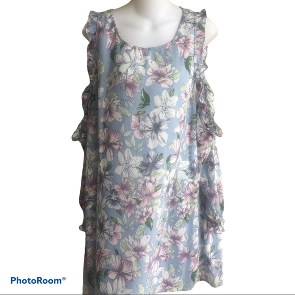 entro | Dresses | Nwt Entro Light Blue Floral Cold Shoulder Dress Aline ...